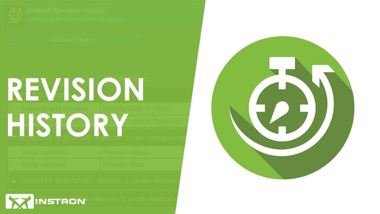 Revision History in Bluehill Universal