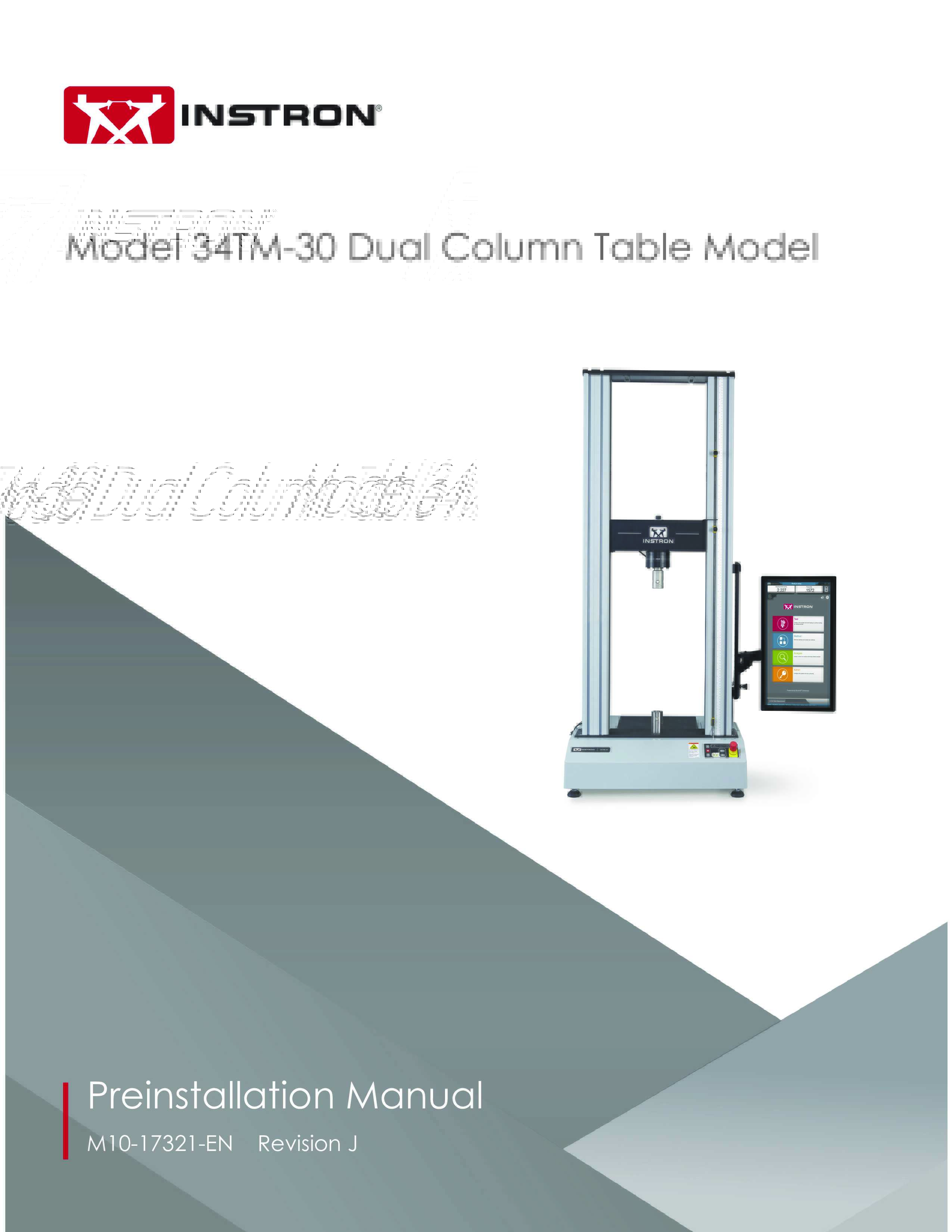 Model 34TM-30 Dual Column Table Model – Preinstallation Manual | Instron