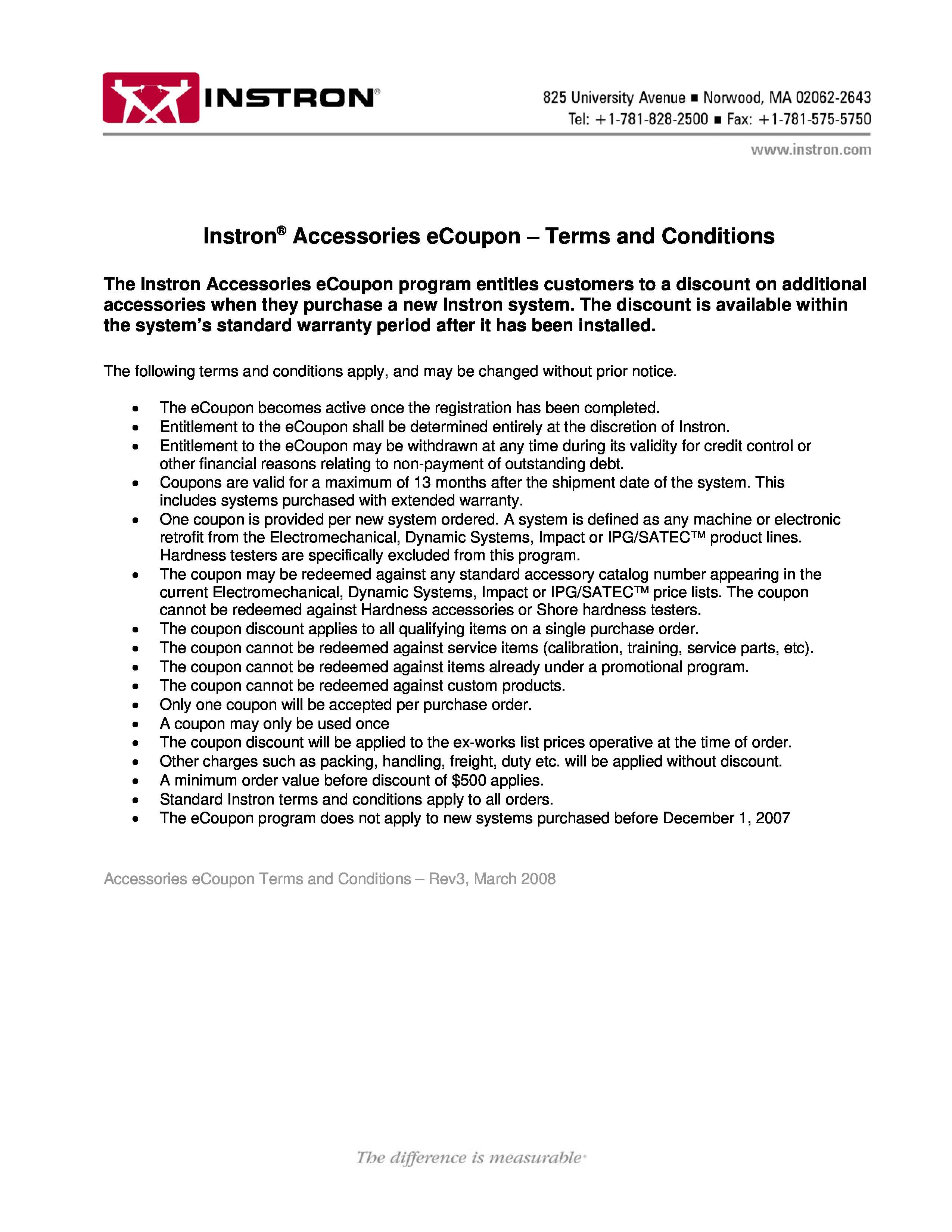 Accessories eCoupon Policy | Instron