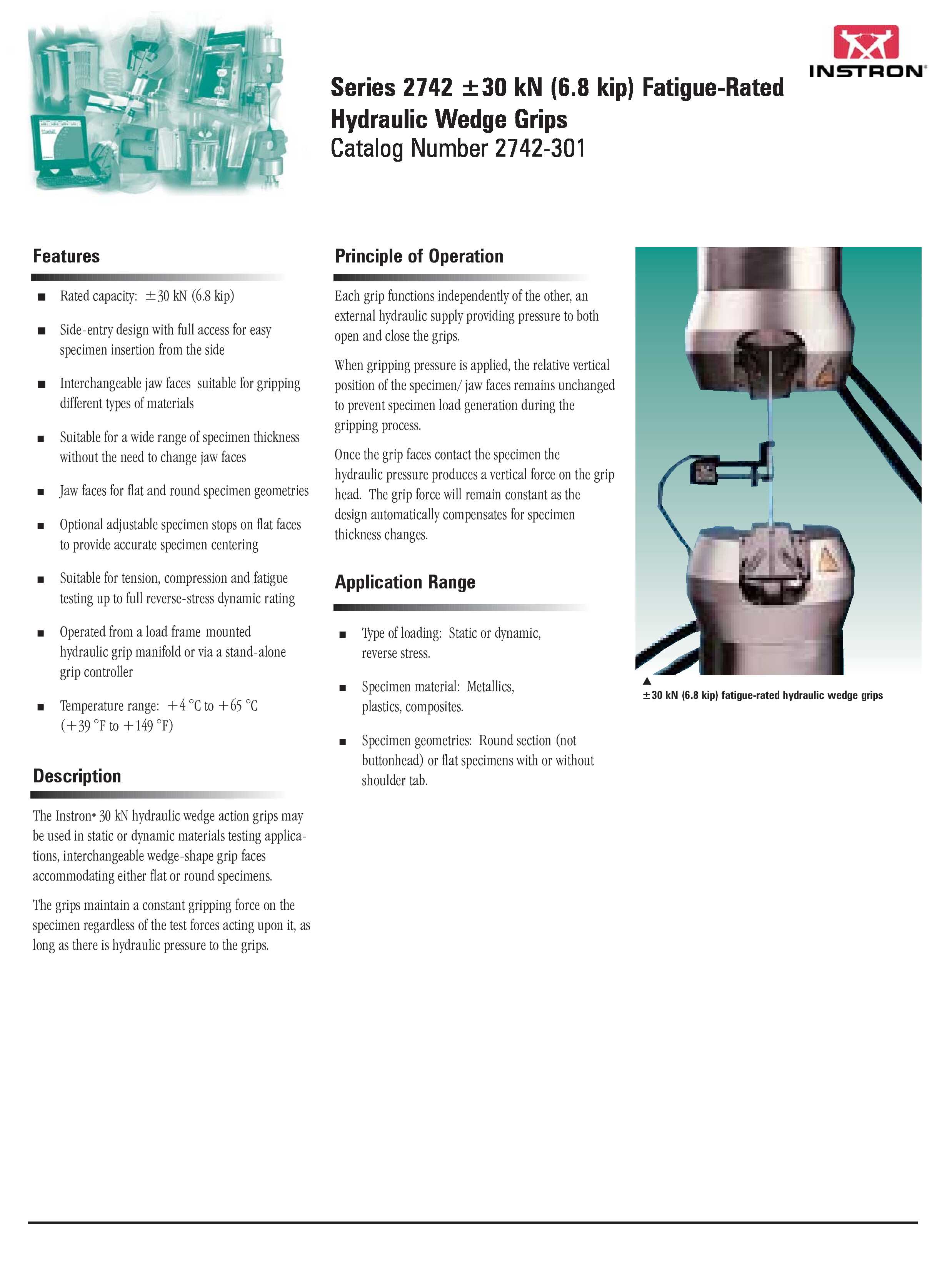 Series 2742 ±30 kN (6.8 kip) Fatigue-Rated Hydraulic Wedge Grips (2742 ...